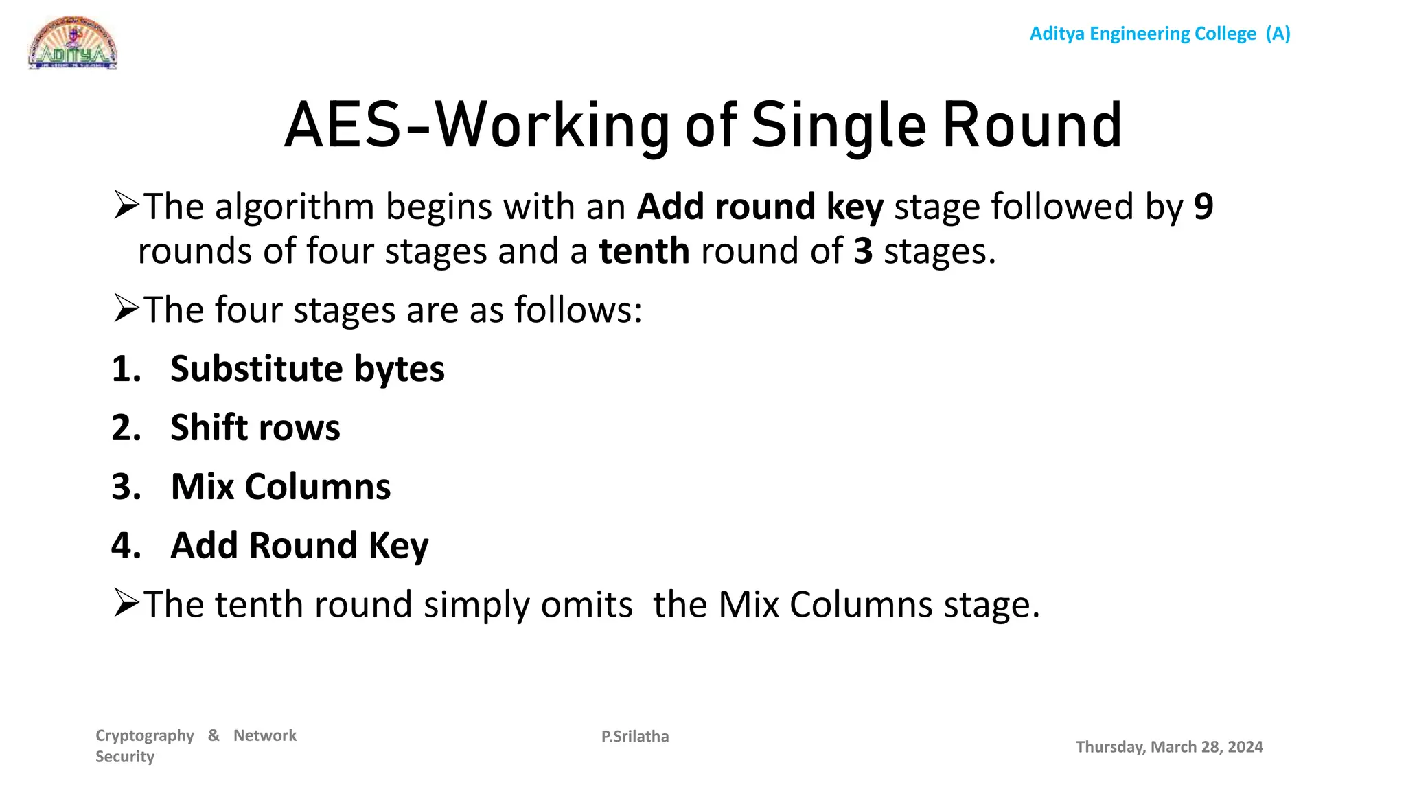 Unit-II AES Algorithm which is used machine learning | PPT
