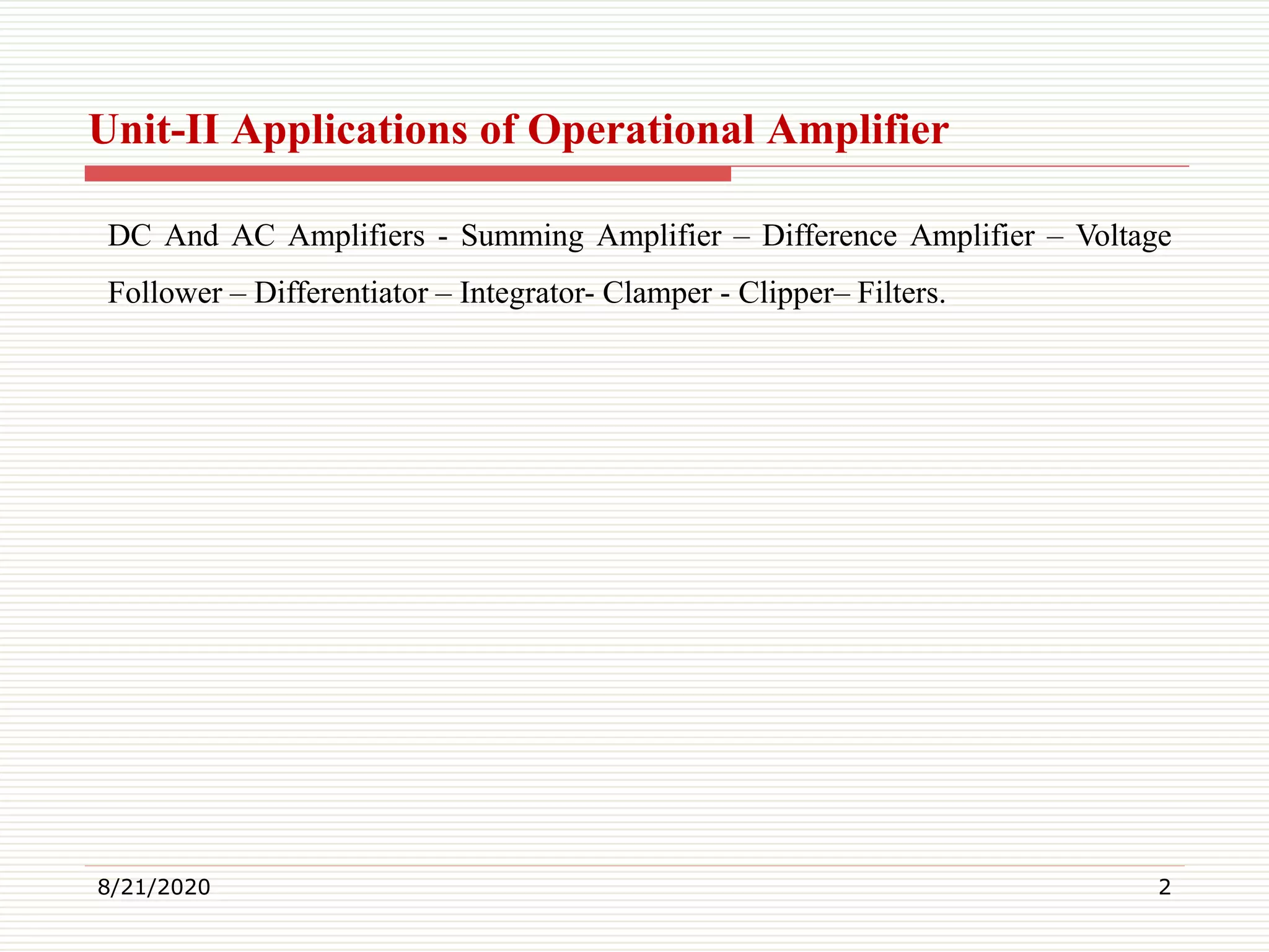 Unit-II Applications of Operational Amplifier | PDF