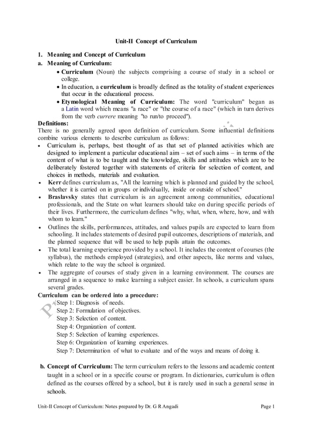 Concept of Curriculum: Meaning and Concept of curriculum, Meaning of ...