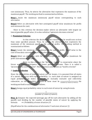UNIT II - DECISION THEORY - QTBD - I MBA - I SEM | DOCX