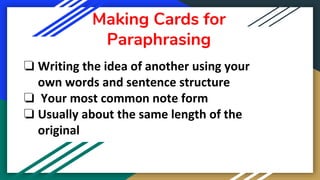 Research methedology-Methods of Taking Notes | PPT