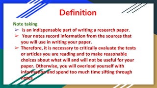 Research methedology-Methods of Taking Notes | PPTX