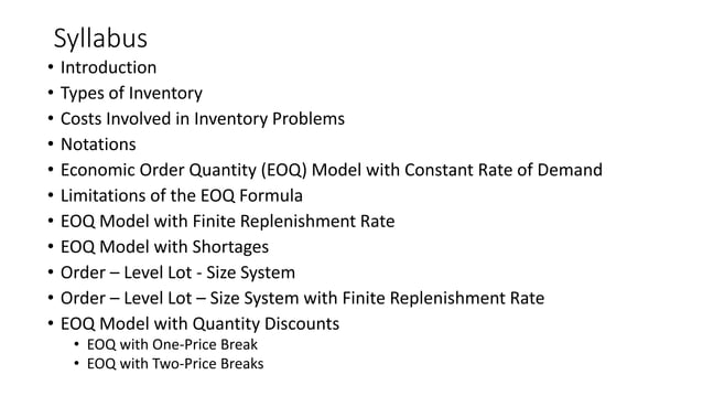 Unit III - Inventory Problems | PPTX