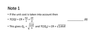 Unit III - Inventory Problems | PPTX