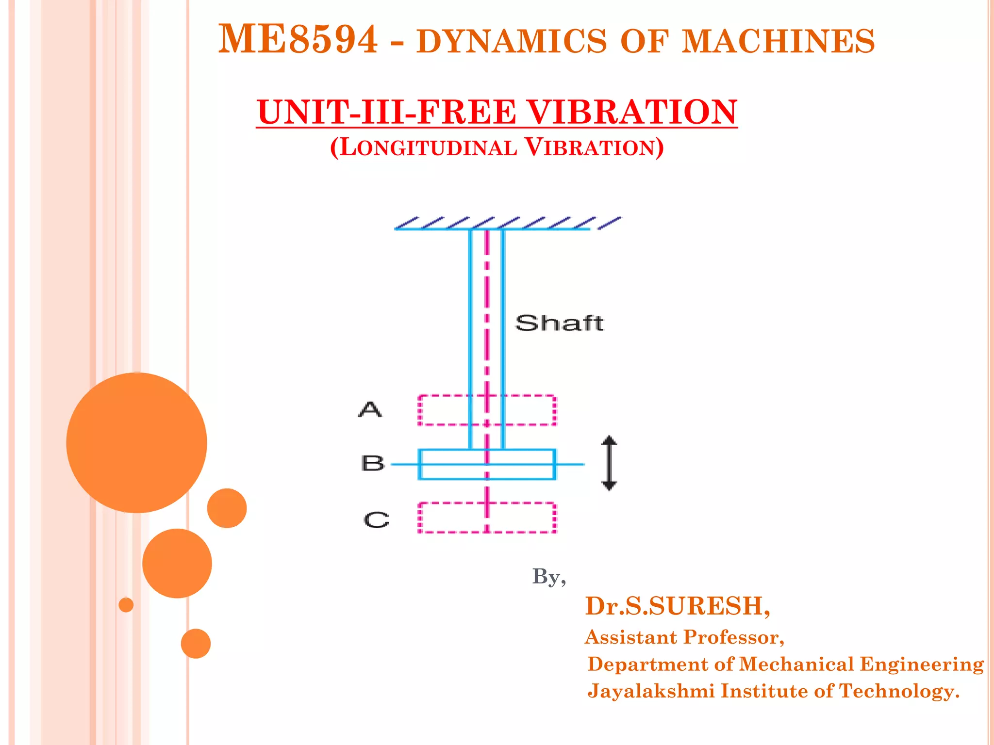 Dynamics of Machines - Unit III - Longitudinal Vibration | PPT