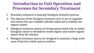 Theory and design of secondary treatment units | PPTX
