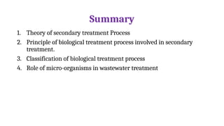 Theory and design of secondary treatment units | PPTX