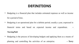 UNIT-III BUDGETING concepts, principles, types Budget proposal, cost ...