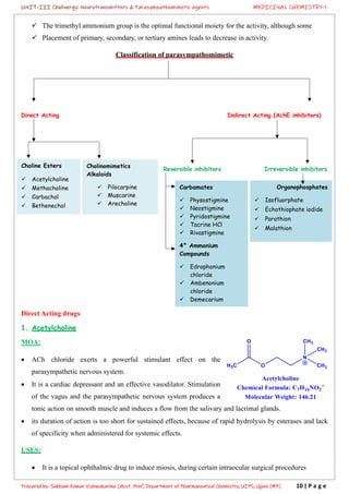Cholinergic neurotransmitters & Parasympathomimetic agents | PDF