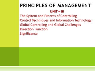 Unit-III Controlling | PPTX | Business | Business and Finance