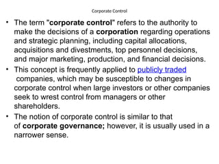 Unit-III Corporate Control.pptx for bba and mba students | PPTX