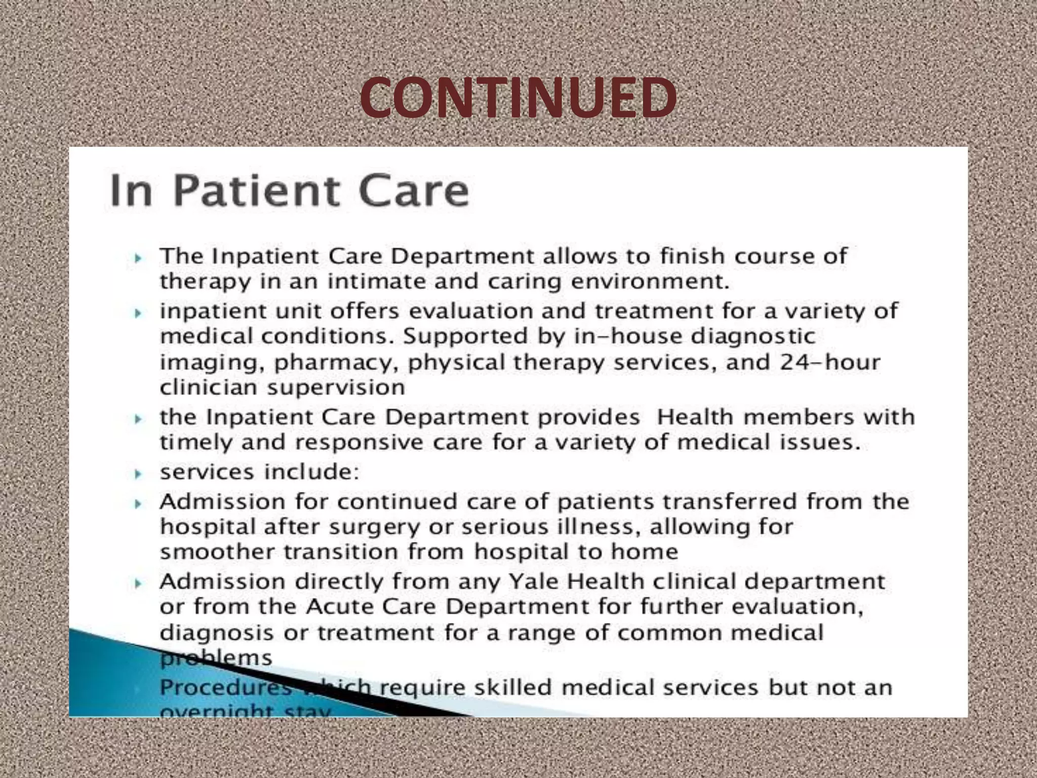 Unit ii inpatient department service in mha course | PPTX