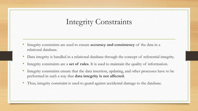 Integrity Constraints | PPTX | Databases | Computer Software and Applications