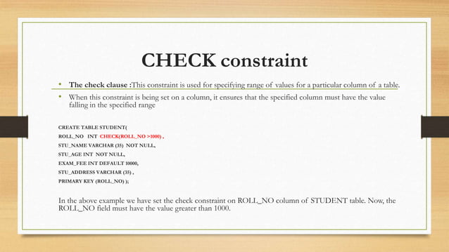 Integrity Constraints | PPTX | Databases | Computer Software and Applications