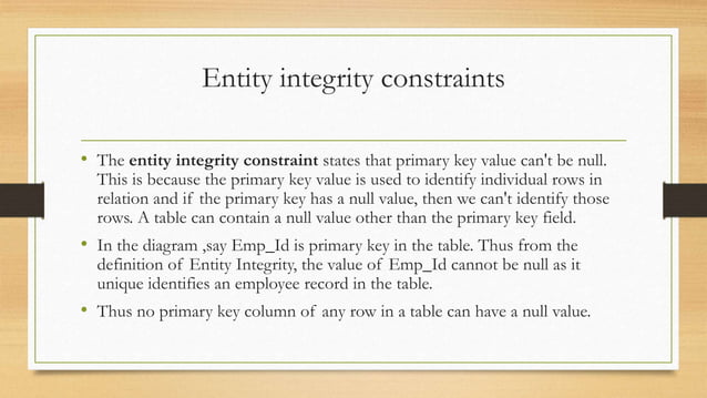 Integrity Constraints | PPTX | Databases | Computer Software and Applications