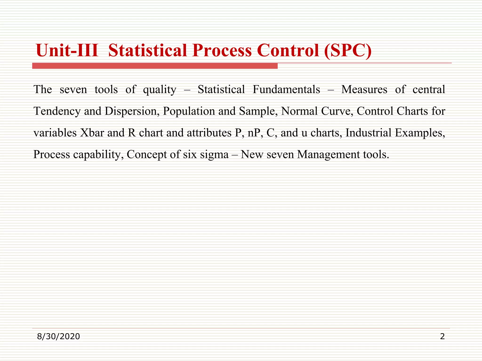 Unit III - Statistical Process Control (SPC) | PDF