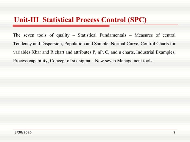 Unit III - Statistical Process Control (SPC) | PDF