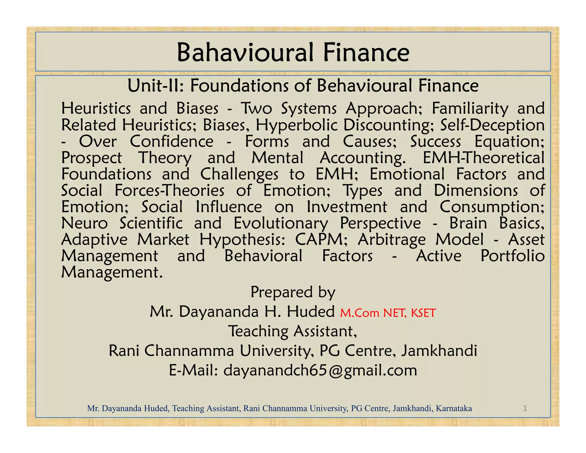 Foundations of Behavioural Finance | PDF
