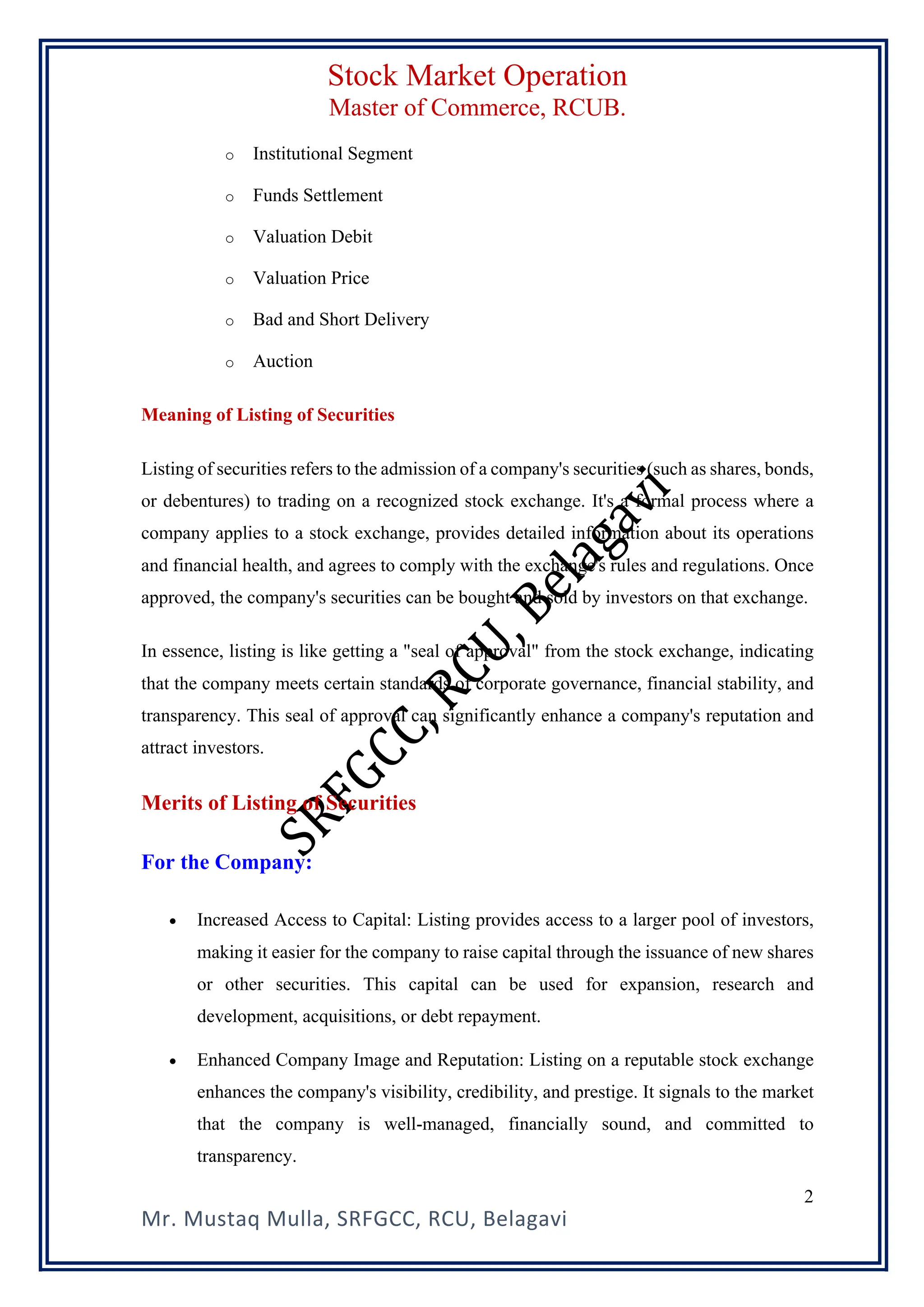 Unit -II Unit II- Trading and Settlement System in Stock Exchanges.pdf