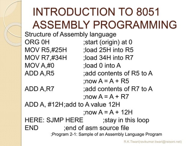 8051 Assembly Language Programming | PPTX