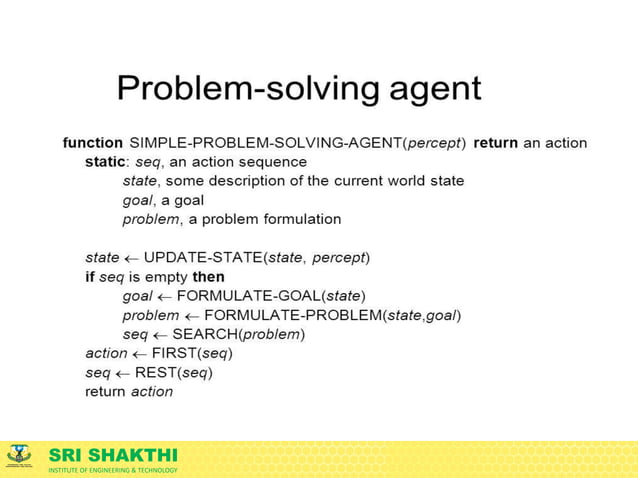 Unit I Problem Solving Agents And Examplespptxpdf