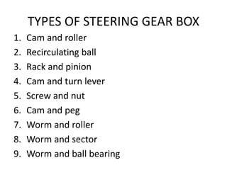 Steering, brakes and suspension systems | PPTX