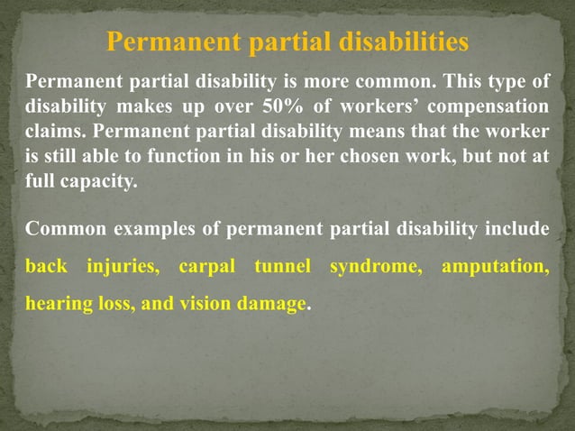 PERMANENT TOTAL DISABILITIES PERMANENT PARTIAL DISABILITIES | PPT