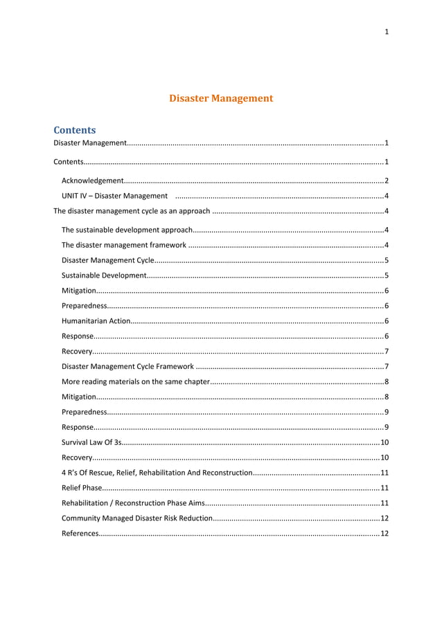 Unit iv - disaster management | PDF
