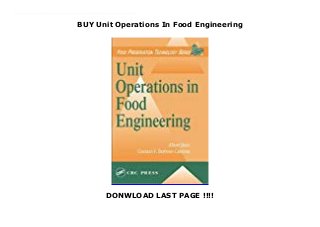 BUY Unit Operations In Food Engineering