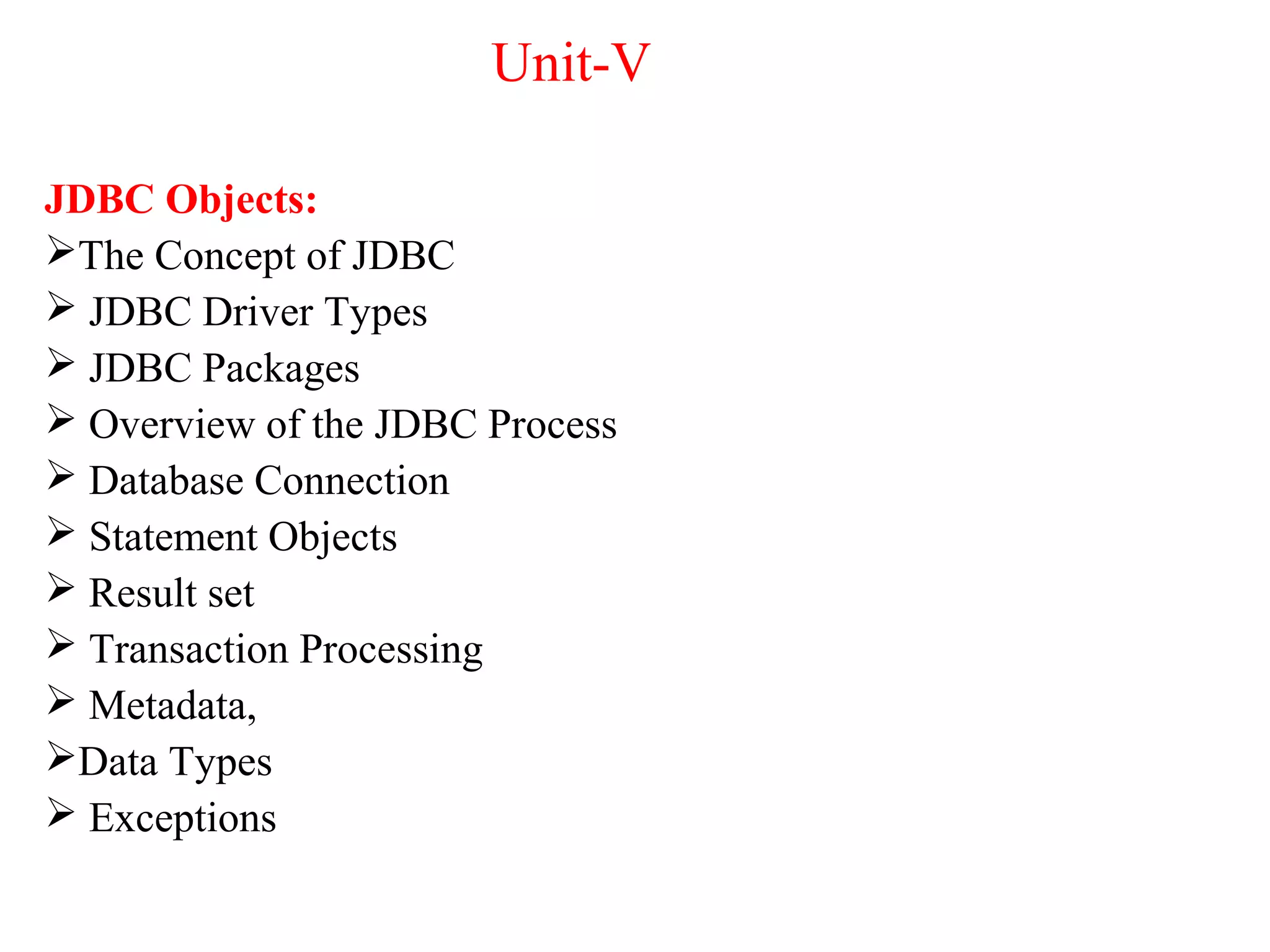Jdbc Types Of Jdbc Resultset Statements Preparedstatement Callablestatements Savepoints