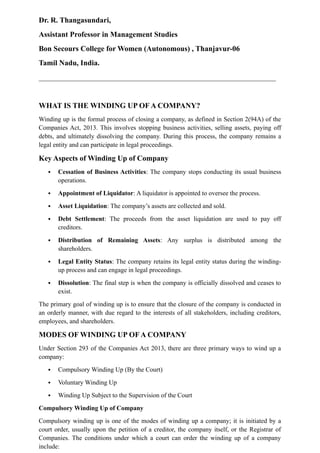 Winding up - Modes of winding up - Consequences of winding up - Grounds ...