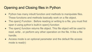 File handling in Python this PPT gives | PDF