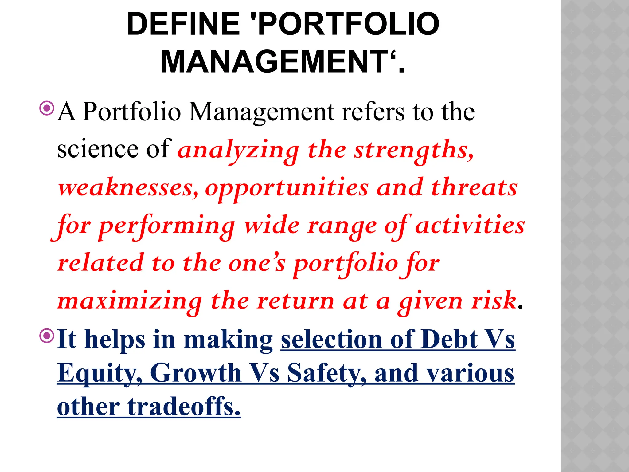 Portfolio Management Lecture Notes for MBA | PPTX