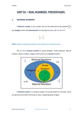 4 ESO Academics - Unit 01 - Real Numbers and Percentages | PDF