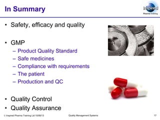 Pharmaceutical principles of QA, GMP and QC | PPTX