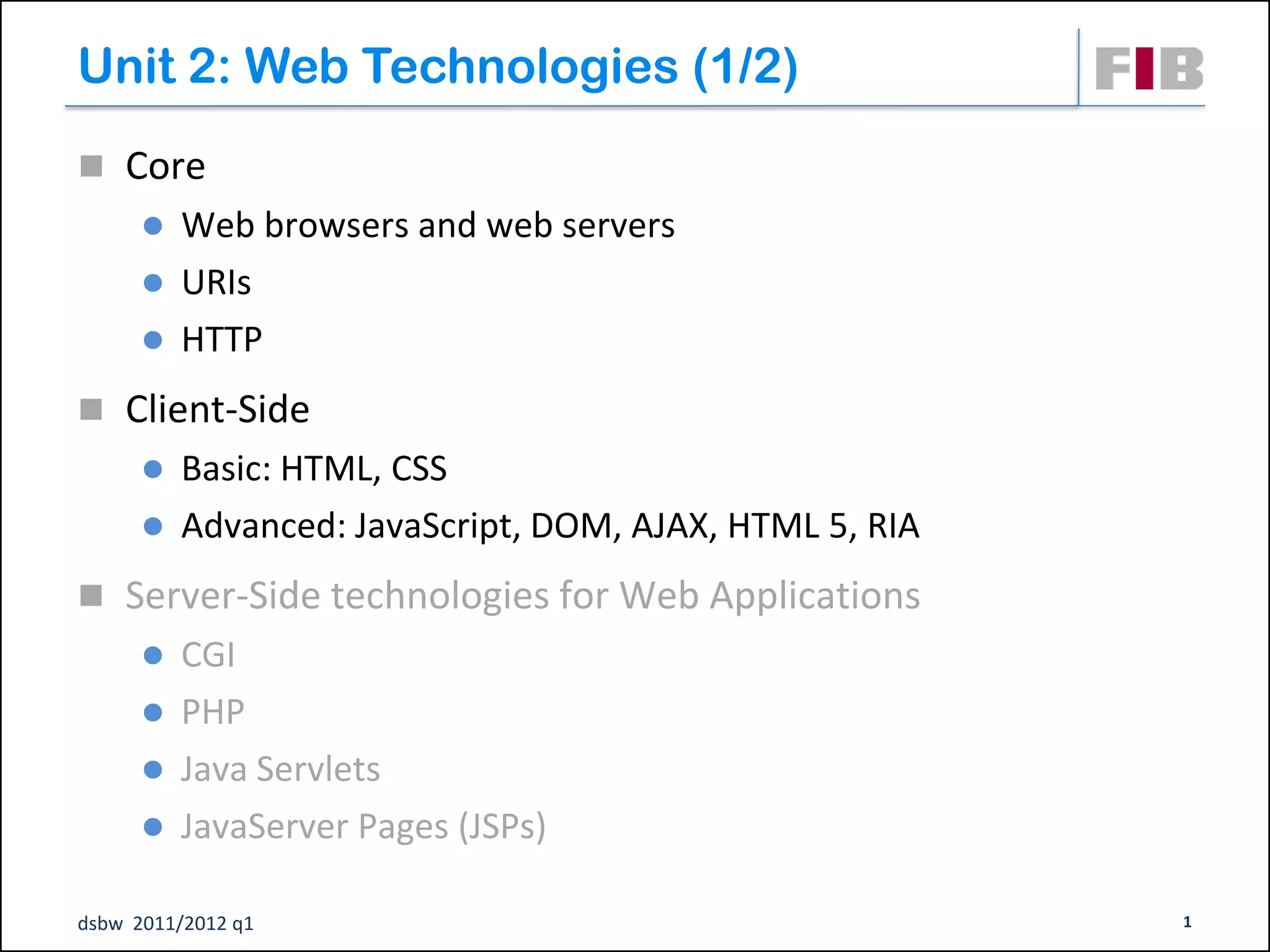 Unit 02: Web Technologies (1/2) | PDF