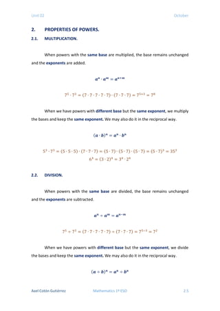 1 ESO - UNIT 02 - POWERS AND SQUARE ROOTS | PDF