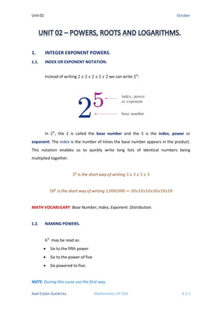 4 ESO Academics - UNIT 02 - POWERS, ROOTS AND LOGARITHMS | PDF