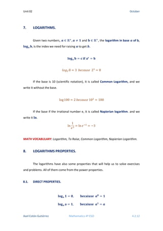 4 ESO Academics - UNIT 02 - POWERS, ROOTS AND LOGARITHMS | PDF