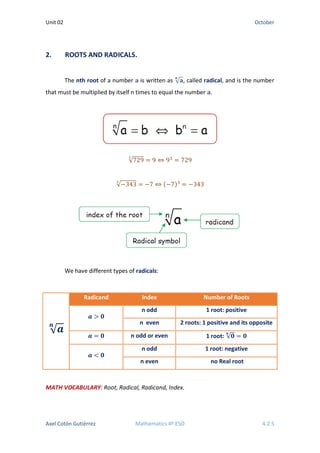 4 ESO Academics - UNIT 02 - POWERS, ROOTS AND LOGARITHMS | PDF