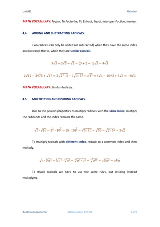 4 ESO Academics - UNIT 02 - POWERS, ROOTS AND LOGARITHMS | PDF