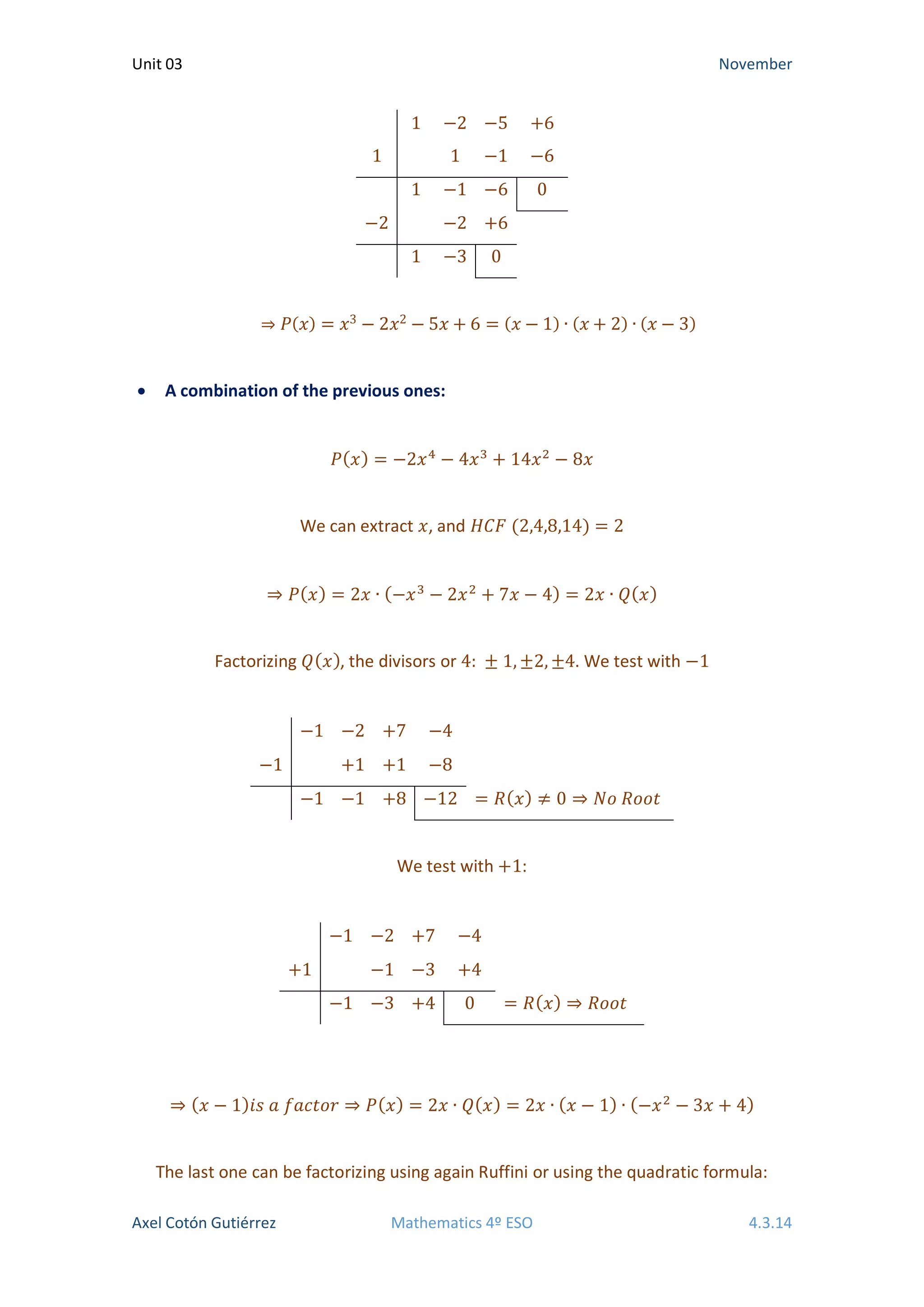 4 ESO Academics - UNIT 03 - POLYNOMIALS. ALGEBRAIC FRACTIONS | PDF