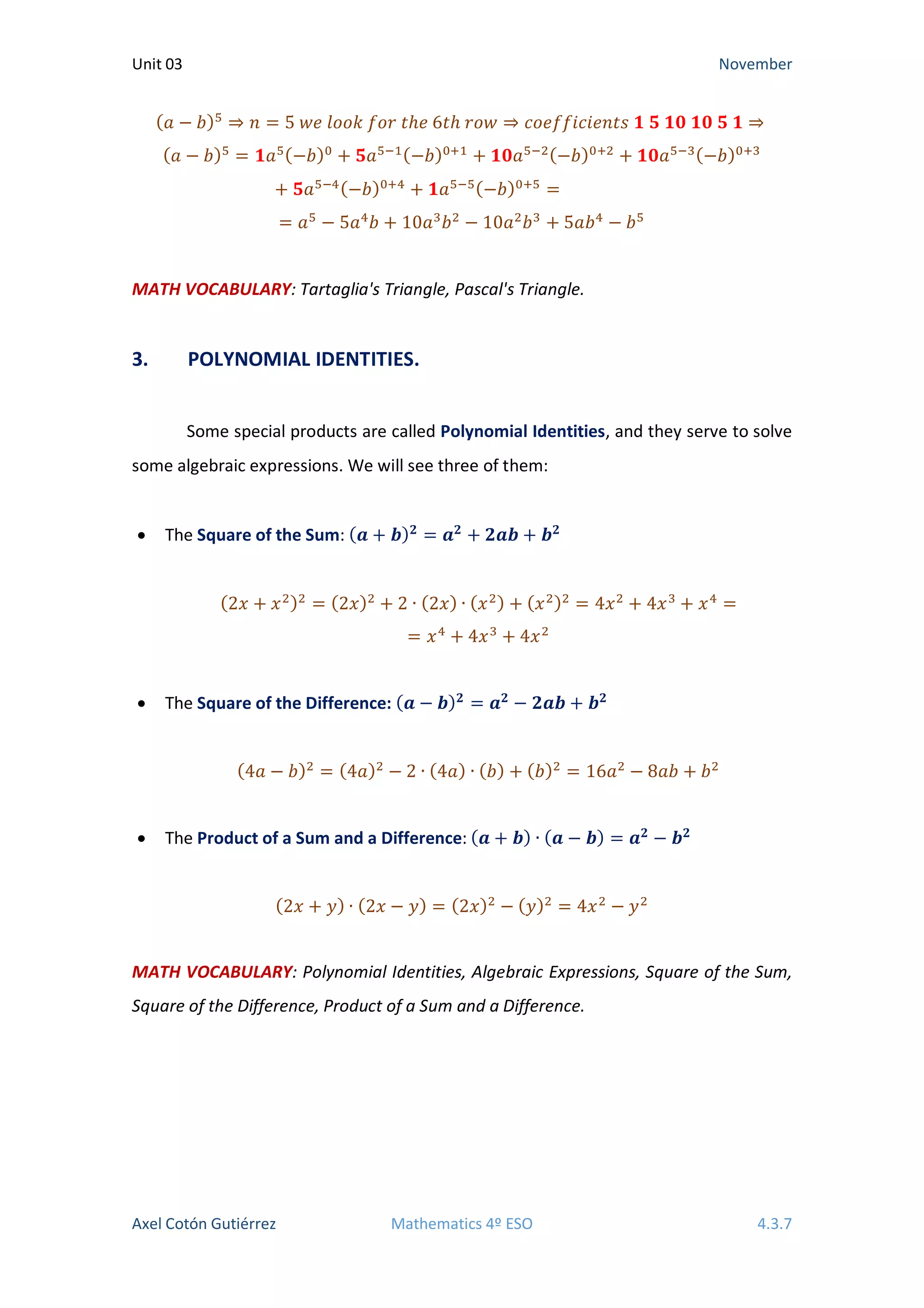 4 ESO Academics - UNIT 03 - POLYNOMIALS. ALGEBRAIC FRACTIONS | PDF