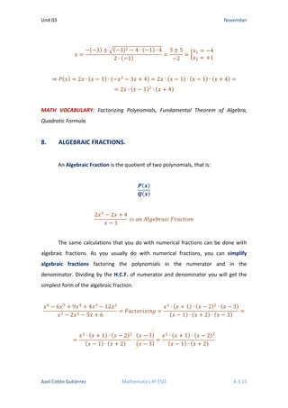 4 ESO Academics - UNIT 03 - POLYNOMIALS. ALGEBRAIC FRACTIONS | PDF