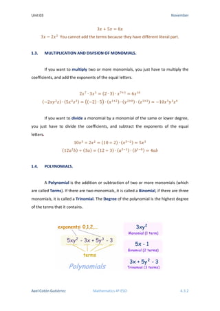 4 ESO Academics - UNIT 03 - POLYNOMIALS. ALGEBRAIC FRACTIONS | PDF