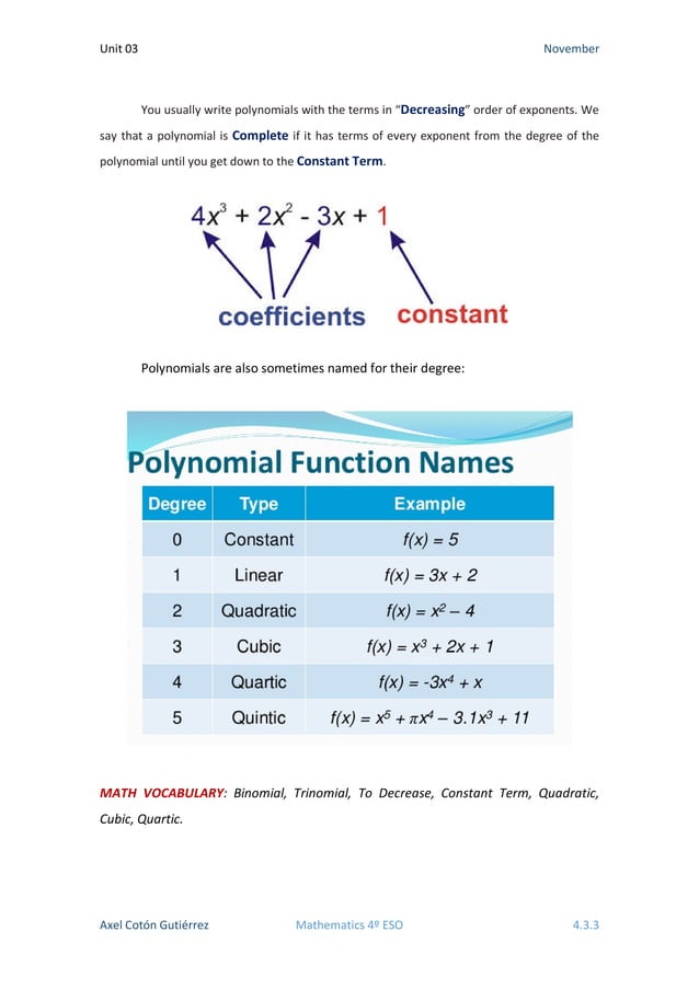 4 ESO Academics - UNIT 03 - POLYNOMIALS. ALGEBRAIC FRACTIONS | PDF