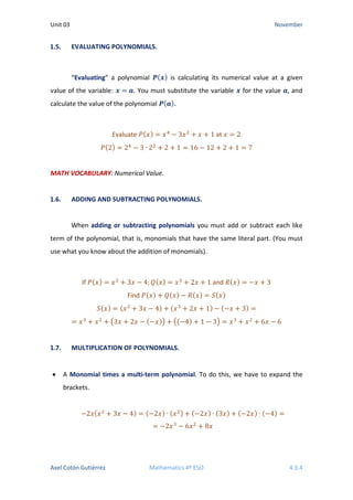 4 ESO Academics - UNIT 03 - POLYNOMIALS. ALGEBRAIC FRACTIONS | PDF