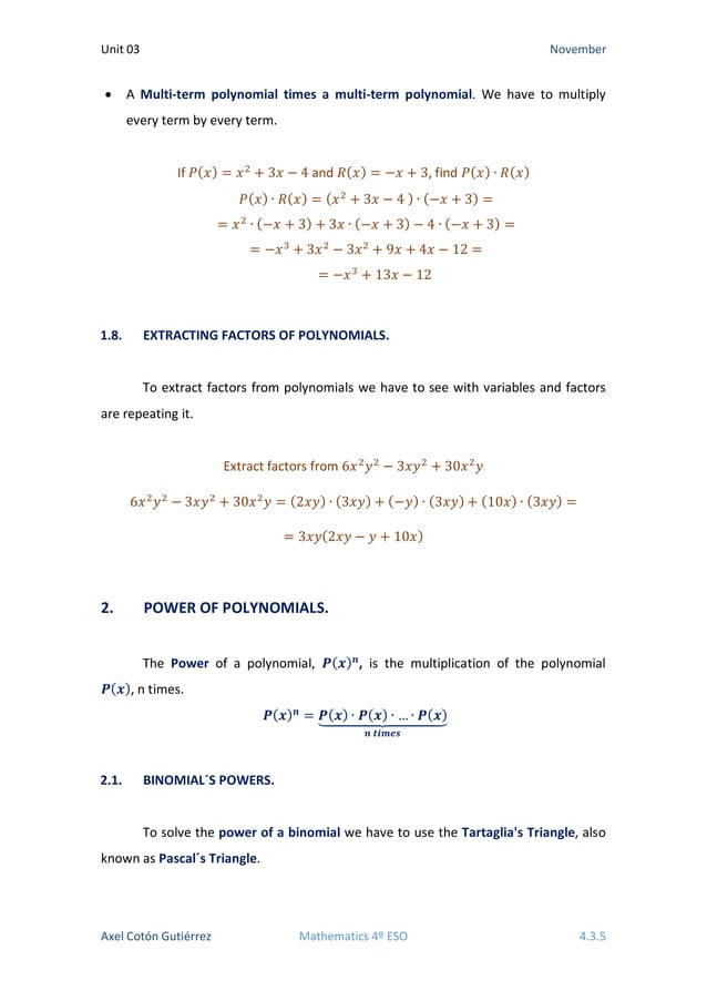 4 ESO Academics - UNIT 03 - POLYNOMIALS. ALGEBRAIC FRACTIONS | PDF