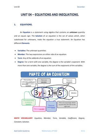 4 ESO Academics - UNIT 04 - EQUATIONS AND INEQUATIONS | PDF
