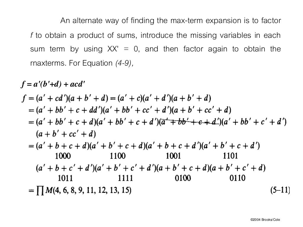 Applications of boolean algebra minterm and maxterm expansions